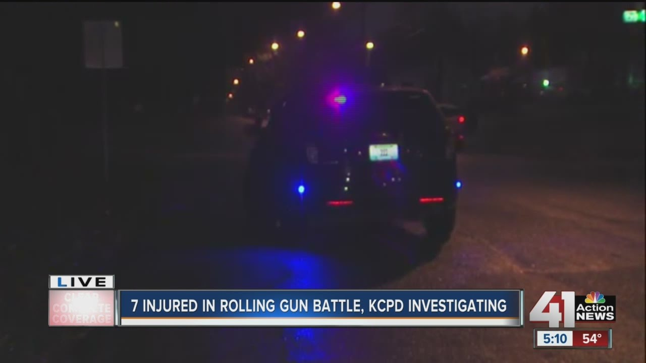 7 injured in rolling gun battle, KCPD investigating | Officer