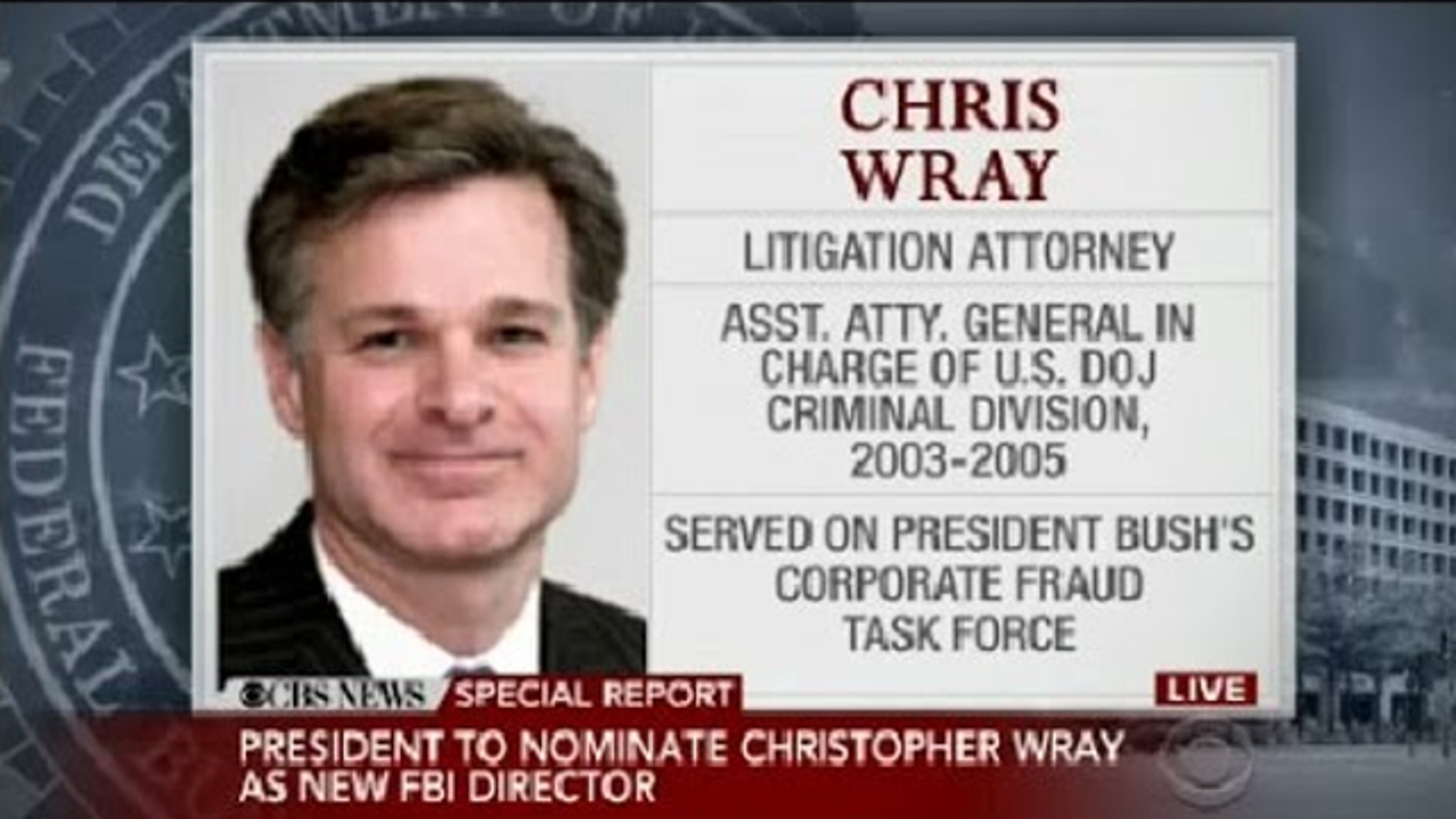 President Trump Announces Pick For New FBI Director | Officer