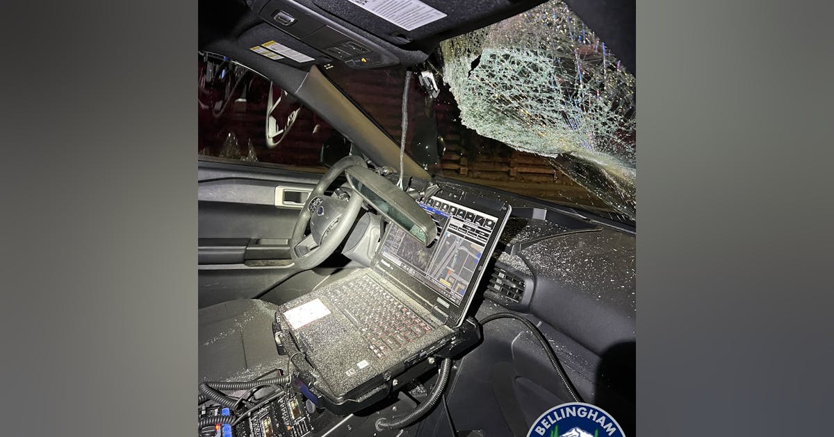 25 Pound Wood Block Thrown At Passing Wash Police Cruisers Windshield