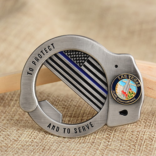 Handcuff Bottle Opener Challenge Coins | Officer